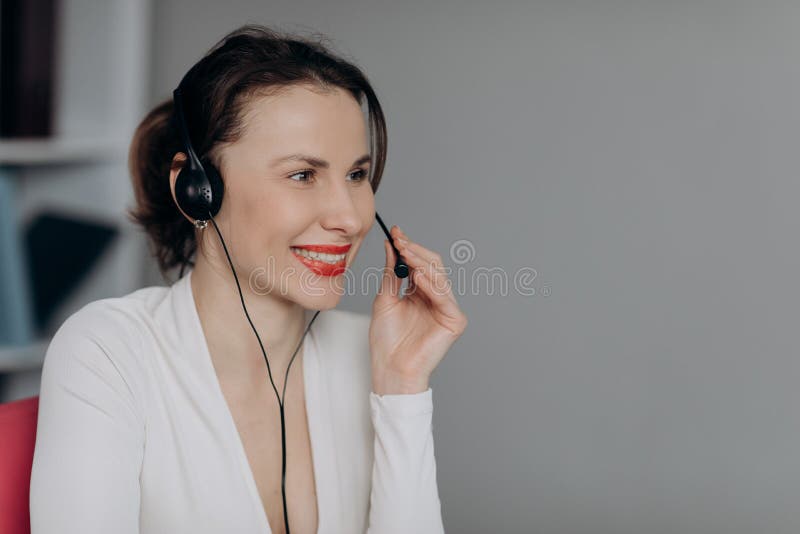 Call-centre Lady Employee Happy of Conversation with Customer Calling ...