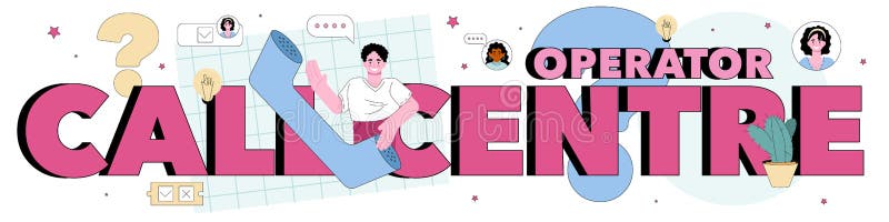 Call Centre Operator Typographic Header. Technical Support or Hotline ...