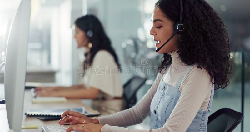 Call Centre, Talking and Woman with Computer for Communication, Support ...