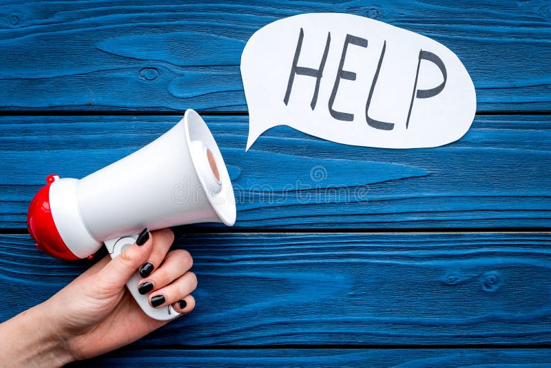 Call for Help Concept. Megaphone Near Cloud with Word Help on Blue ...