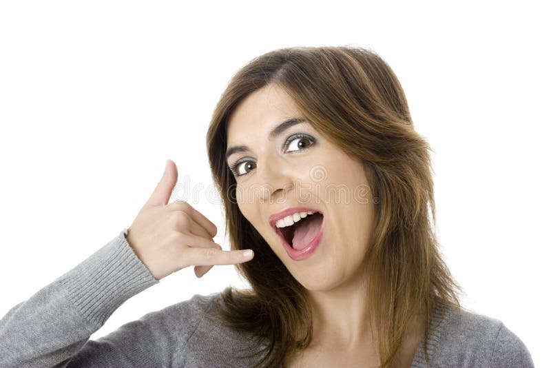 Call me stock image. Image of attractive, gesturing, modern - 7644093