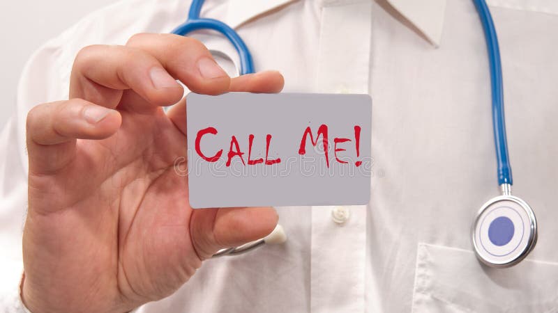 Call Me. the Doctor Shows or Holds a Business Card Stock Image - Image ...