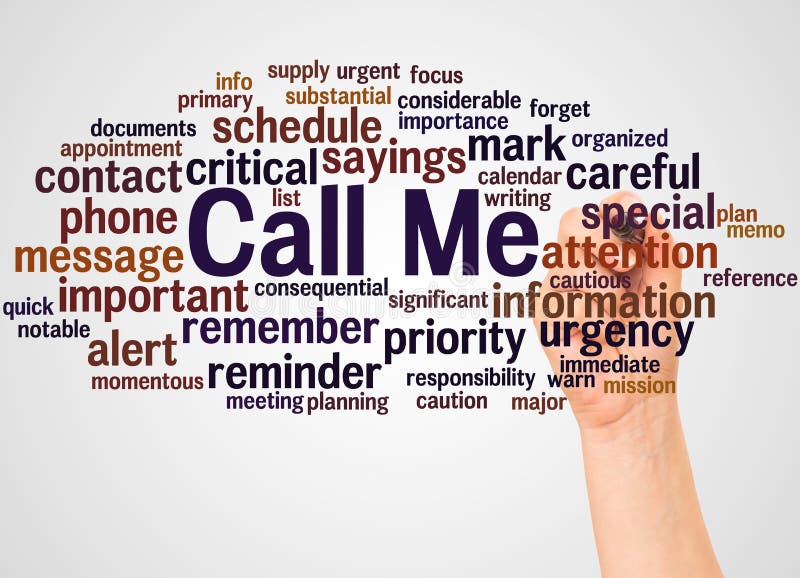 Call Me Word Cloud and Hand with Marker Concept Stock Illustration ...