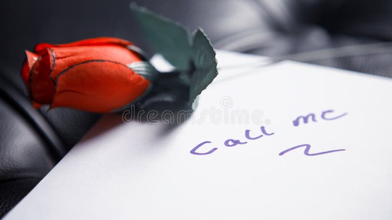 Call Me Written on Paper with Red Rose Stock Image - Image of call ...