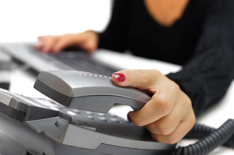 Picking Up a Call in a Black Phone Stock Photo - Image of help, handset ...