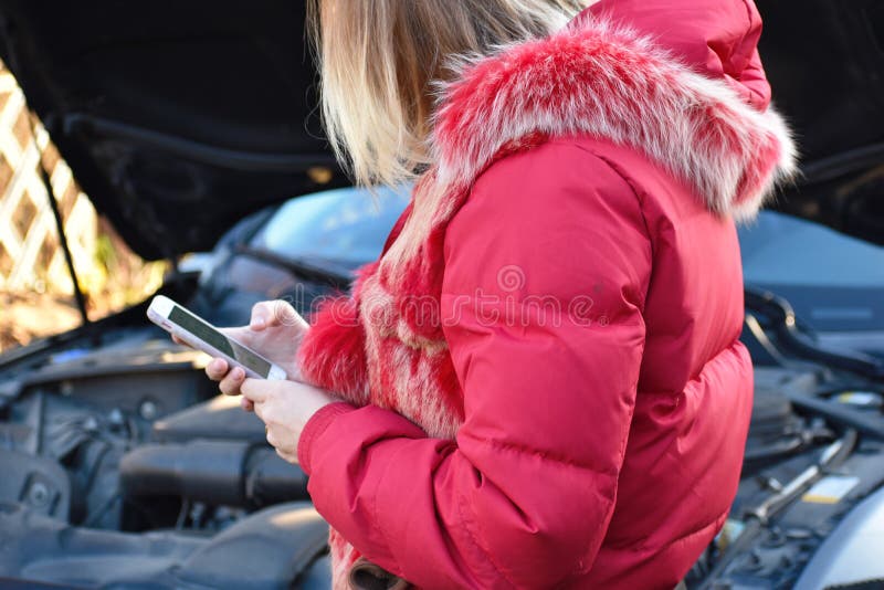 Call a Repairman from a Car Service. Help on the Road Stock Image ...