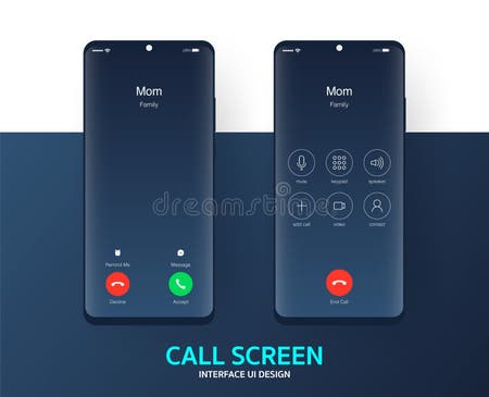 Call Screen Smartphone Interface Vector Template, Mobile App Page Dark ...