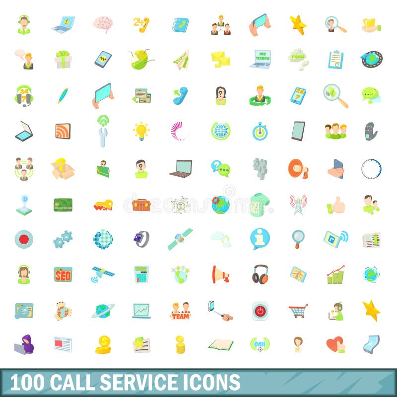 100 Call Service Icons Set, Cartoon Style Stock Vector - Illustration ...