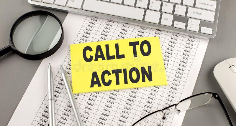 CALL TO ACTION Text Written on a Sticky on Chart with Keyboard and ...