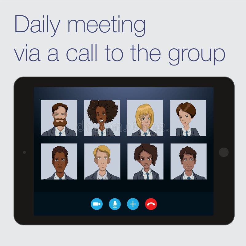 Daily Call To a Remote Project Team Stock Illustration - Illustration ...