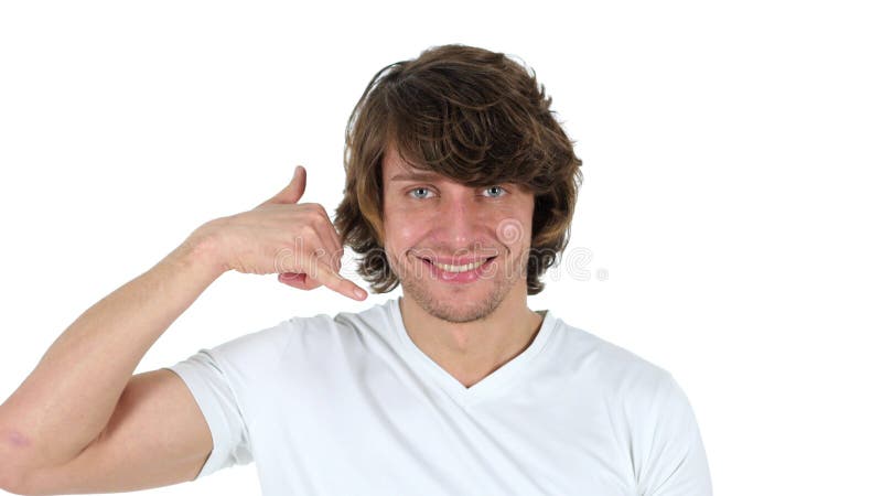 Call Us for Help, Man on White Background Stock Image - Image of white ...