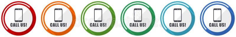 Call Us Icon Set, Flat Design Vector Illustration in 6 Colors Options ...