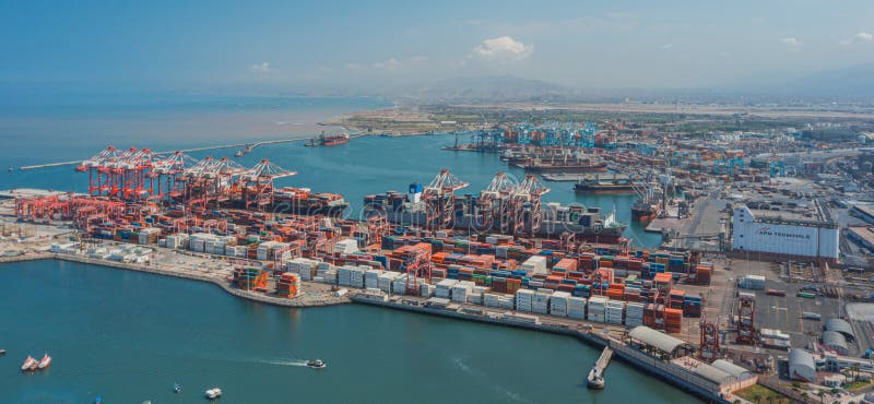 Callao, Lima. Peru. January 2024. Panoramic View of Dock and Containers ...