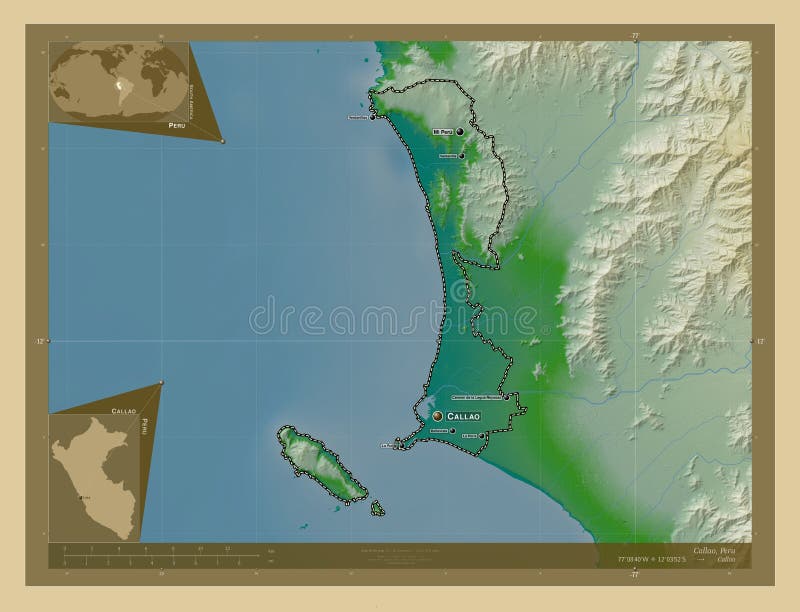 Callao, Peru. Physical. Labelled Points of Cities Stock Illustration ...