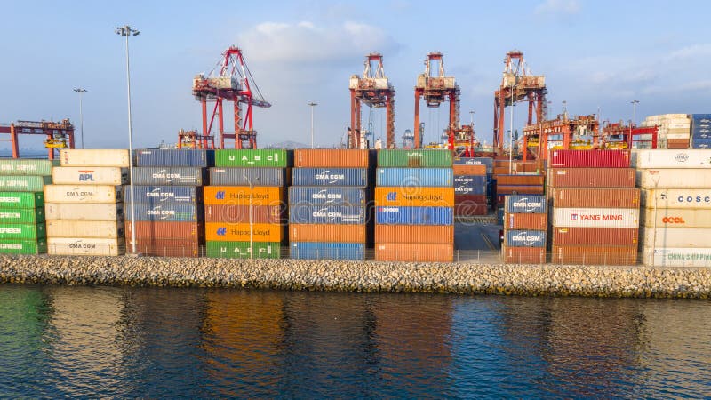 Industrial Shipping Port on Sunset in Callao, Lima - PerÃº. View of ...
