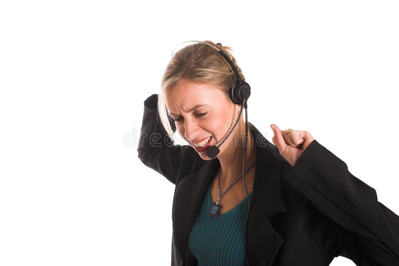 Young Call Center Secretary Consultant Woman Screaming on the Phone ...
