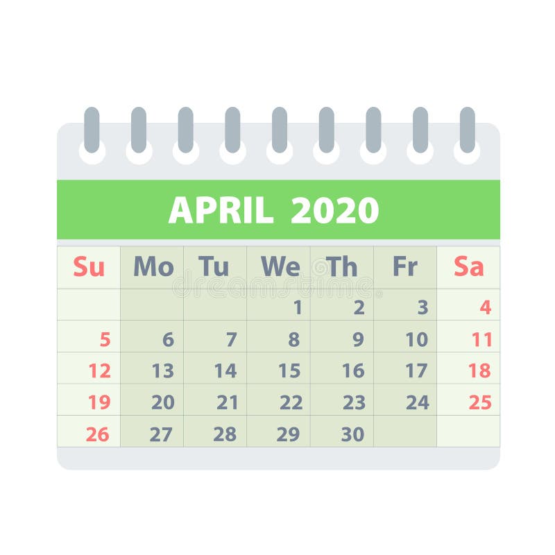 Callendar for April 2020 in Flat Style for Design on White, Stock ...