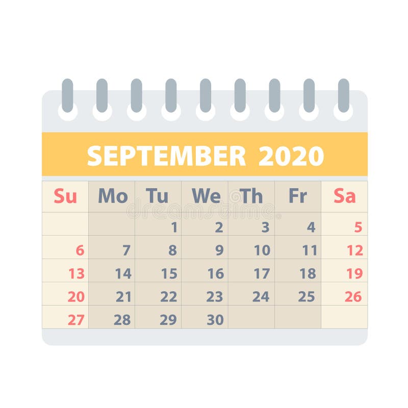 Callendar for September 2020 in Flat Style for Design on White, Stock ...