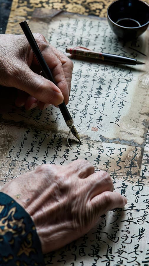 Calligrapher Penning Elegant Script a Study in Form and Flow Surrounded ...