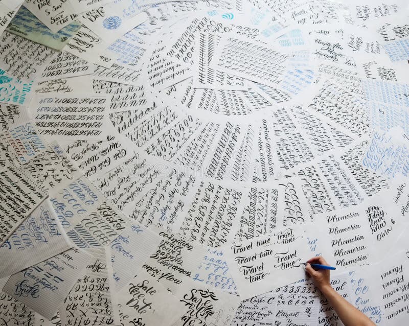 Calligrapher S Hand with a Brush is Learning To Write Letters Stock ...