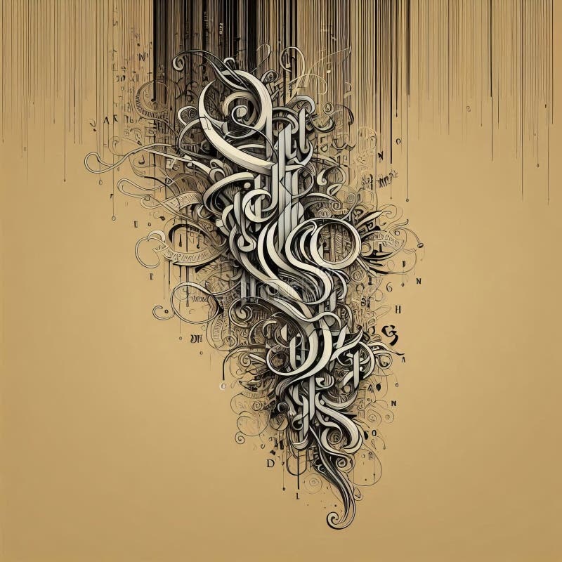 Calligraphic Cascade Elegant Script Like Tags Flowing Down the W Stock ...