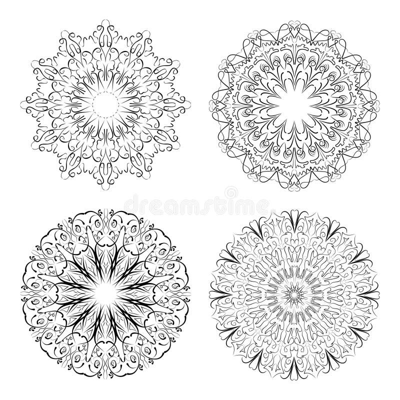 Calligraphic Circle Lace Patterns in Monochrome Design. Embroidery ...
