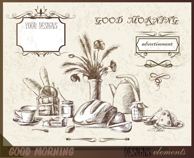 Calligraphic Design Elements for Breakfast Stock Vector - Illustration ...