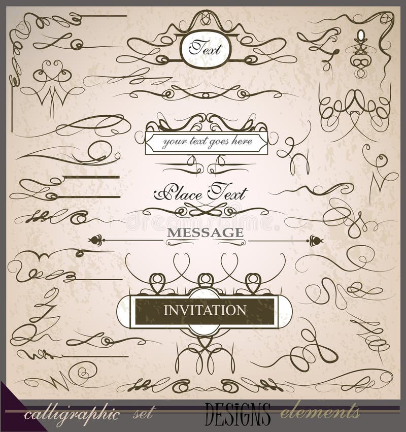 Calligraphic Design Elements Set Stock Vector - Illustration of border ...