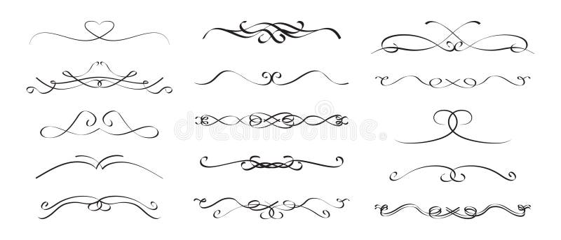 Calligraphic Divider Separator Set in Victorian Cursive Flourish Style ...