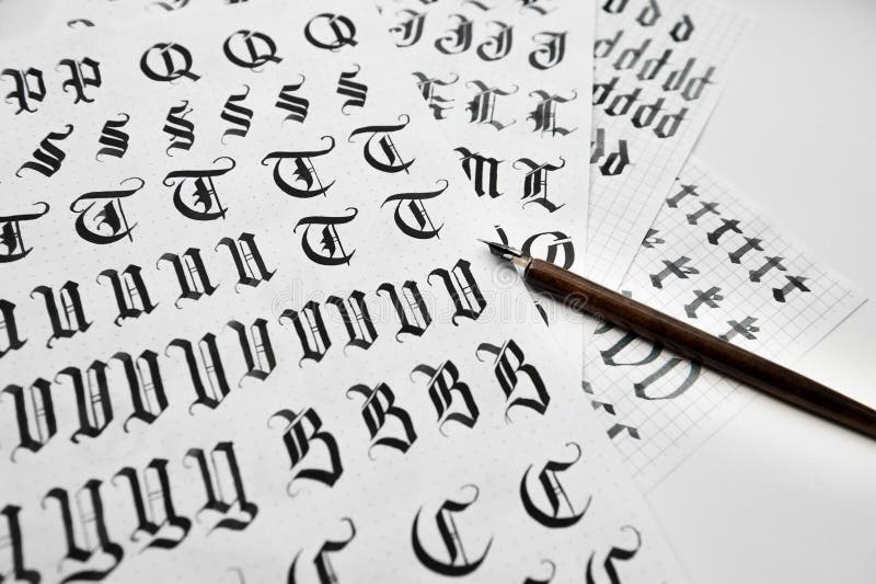 Calligraphic Drawings Words and Pen for Calligraphy Stock Photo - Image ...