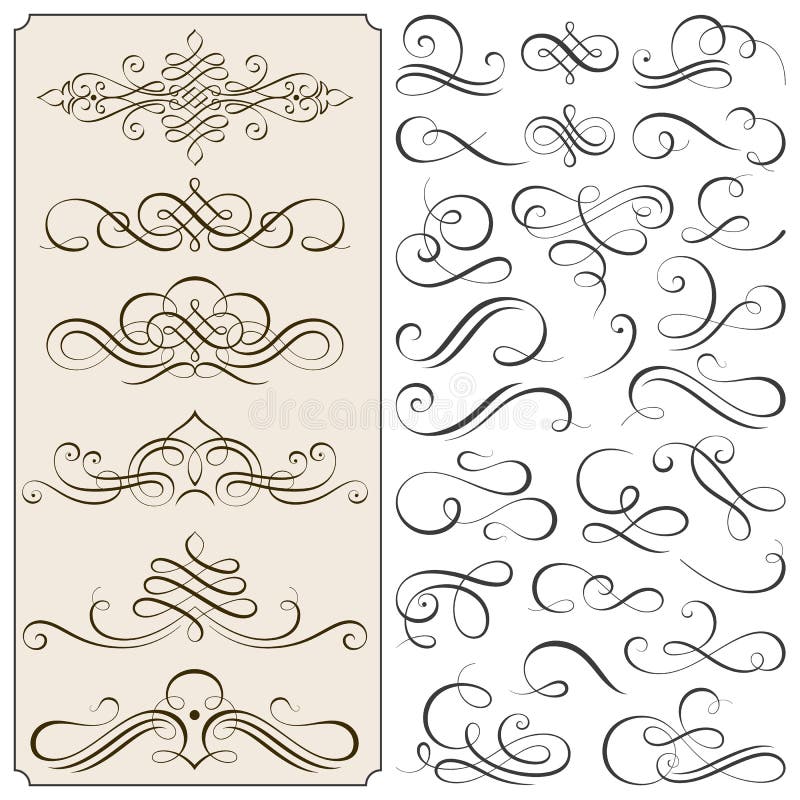 Calligraphic Flourishes and Scroll Elements Stock Vector - Illustration ...