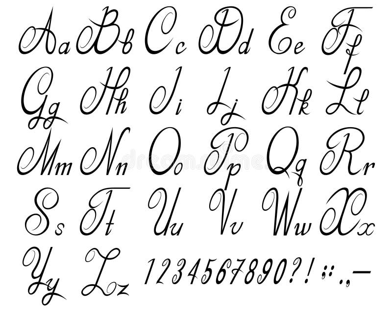 Calligraphic Font with Numbers. Calligraphic Alphabet Stock Vector ...