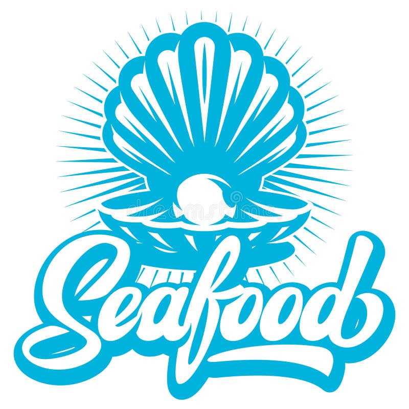 Calligraphic Inscription Seafood with Pearl Shell. Vector Illustration ...