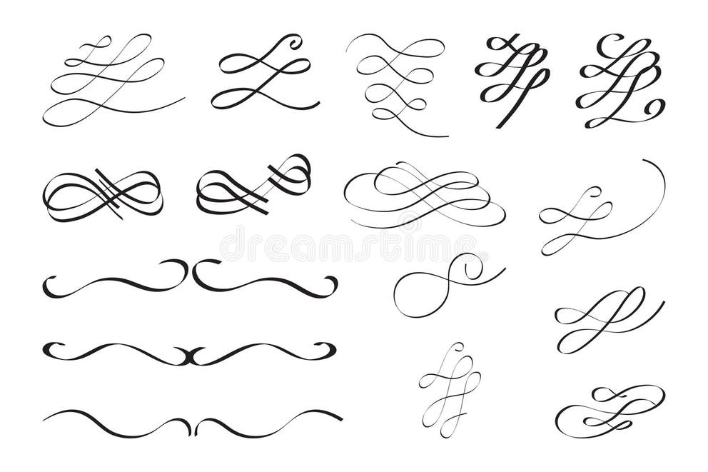 Calligraphic Swirl Filigree Divider Separator Set in Victorian Cursive ...