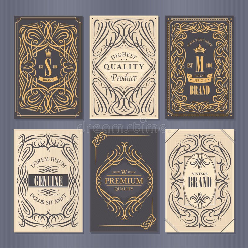 Calligraphic Vintage Floral Cards Collection Stock Vector ...