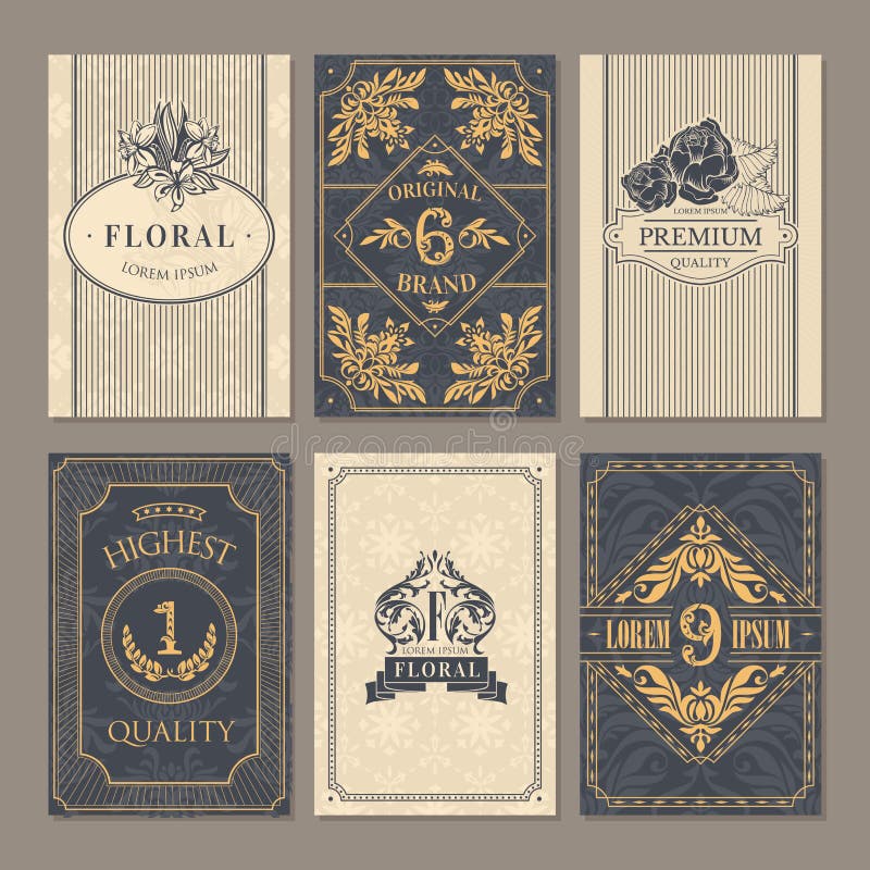 Calligraphic Vintage Floral Cards Collection Stock Vector ...