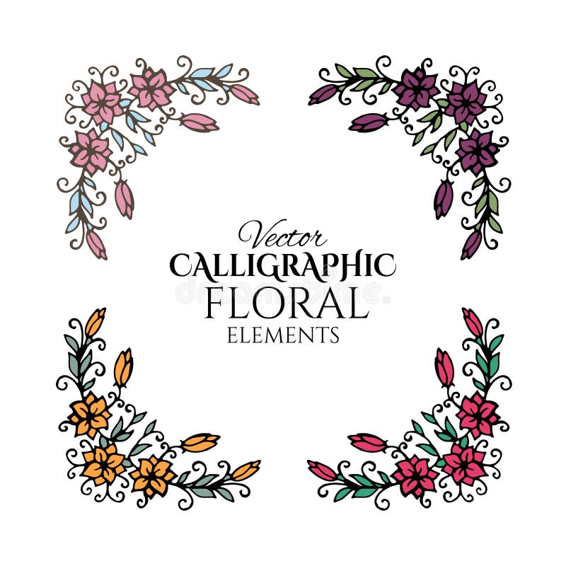 Calligraphic Vintage Frame with Flowers Stock Vector - Illustration of ...