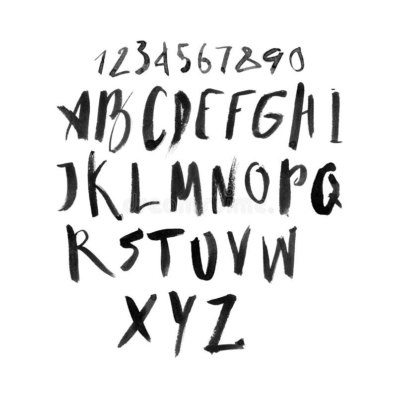 Calligraphy Alphabet, Letters and Numbers, Hand Drawn Style Stock Photo ...
