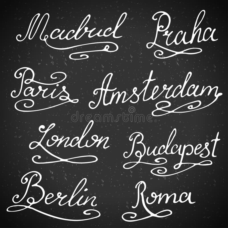 Calligraphy Collection. Hand-lettering City Names Stock Vector ...