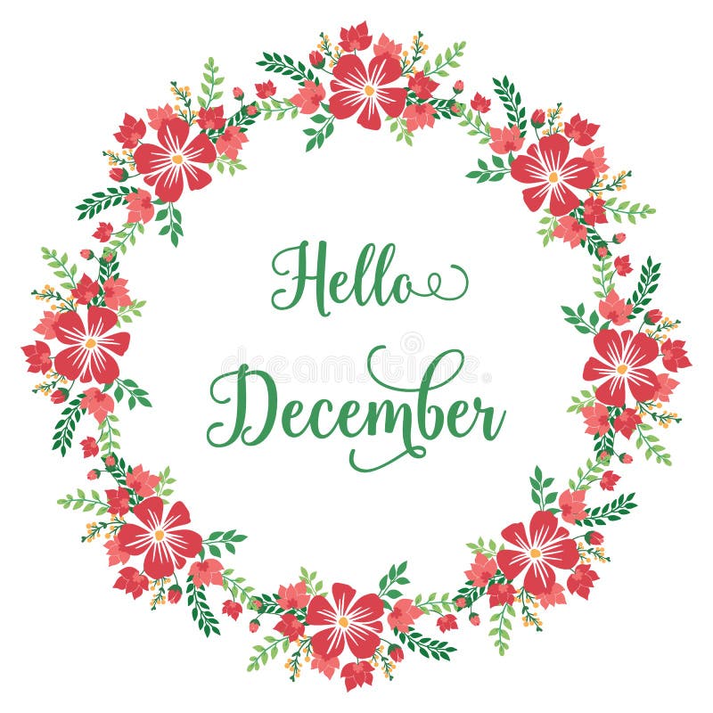 Calligraphy Design of Card Hello December, with Decorative of Green ...