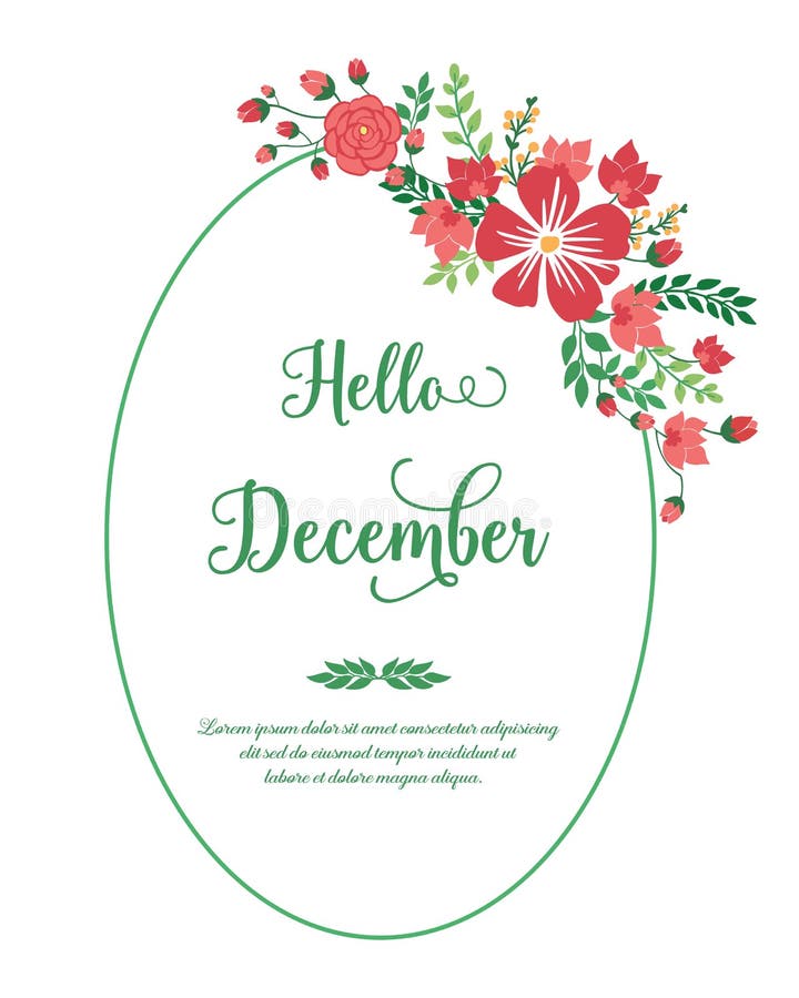 Calligraphy Design of Card Hello December, with Decorative of Green ...