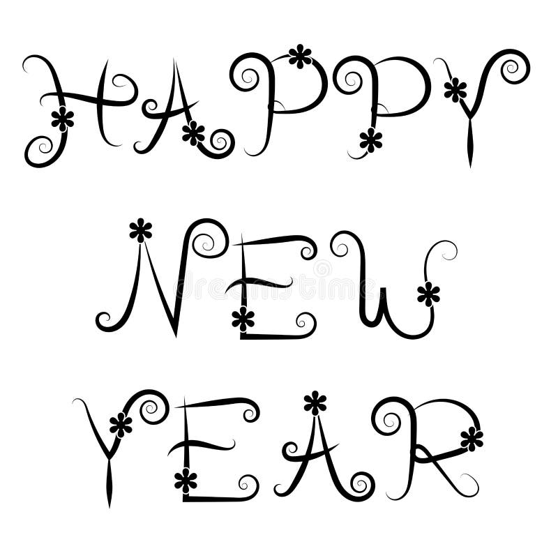 Calligraphy Hand Drawn Writing Happy New Year Vector on White ...