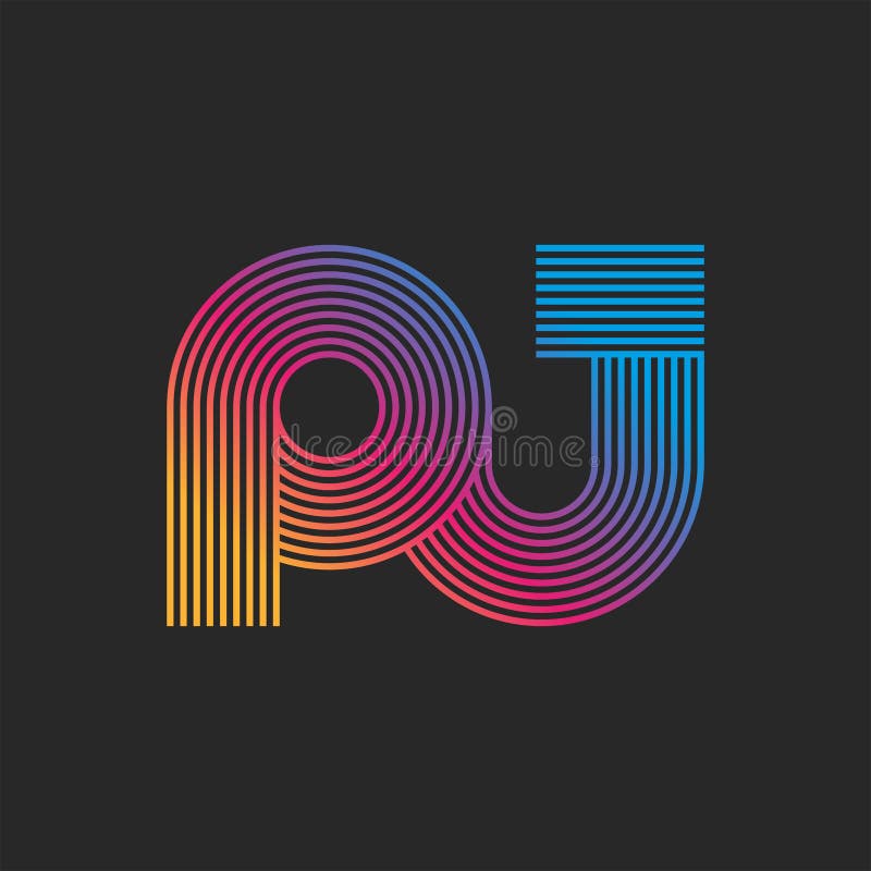 Calligraphy Initials Letter PJ or JP Monogram Logo Bright Gradient ...