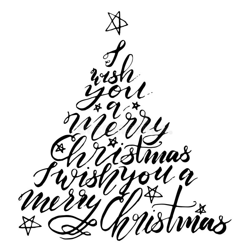 Calligraphy Lettering Christmas Tree with Stars. Stock Vector ...