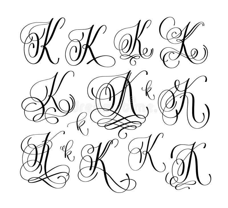 Calligraphy Lettering Script Font K Set, Hand Written Stock Vector ...