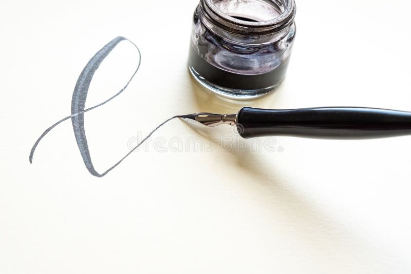Calligraphy Pen Forming a Letter with an Inkwell Stock Photo - Image of ...