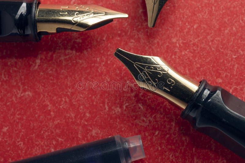 Calligraphy Pen and Ink on Old Red Paper Stock Photo - Image of ...