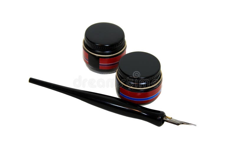Calligraphy Pen and Ink Pots Stock Photo - Image of announcement ...