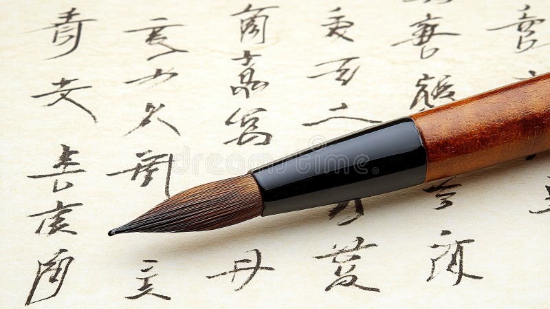 Calligraphy Pen Writing Asian Script on Paper Stock Photo - Image of ...