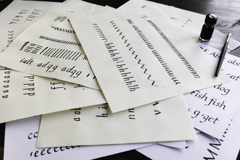Calligraphy Practice Pages stock image. Image of handwriting - 269619263